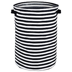 DII Laundry Storage Collection Cabana Stripe Collapsible and Waterproof Bins, Round Hamper, 13.75x20, Black
