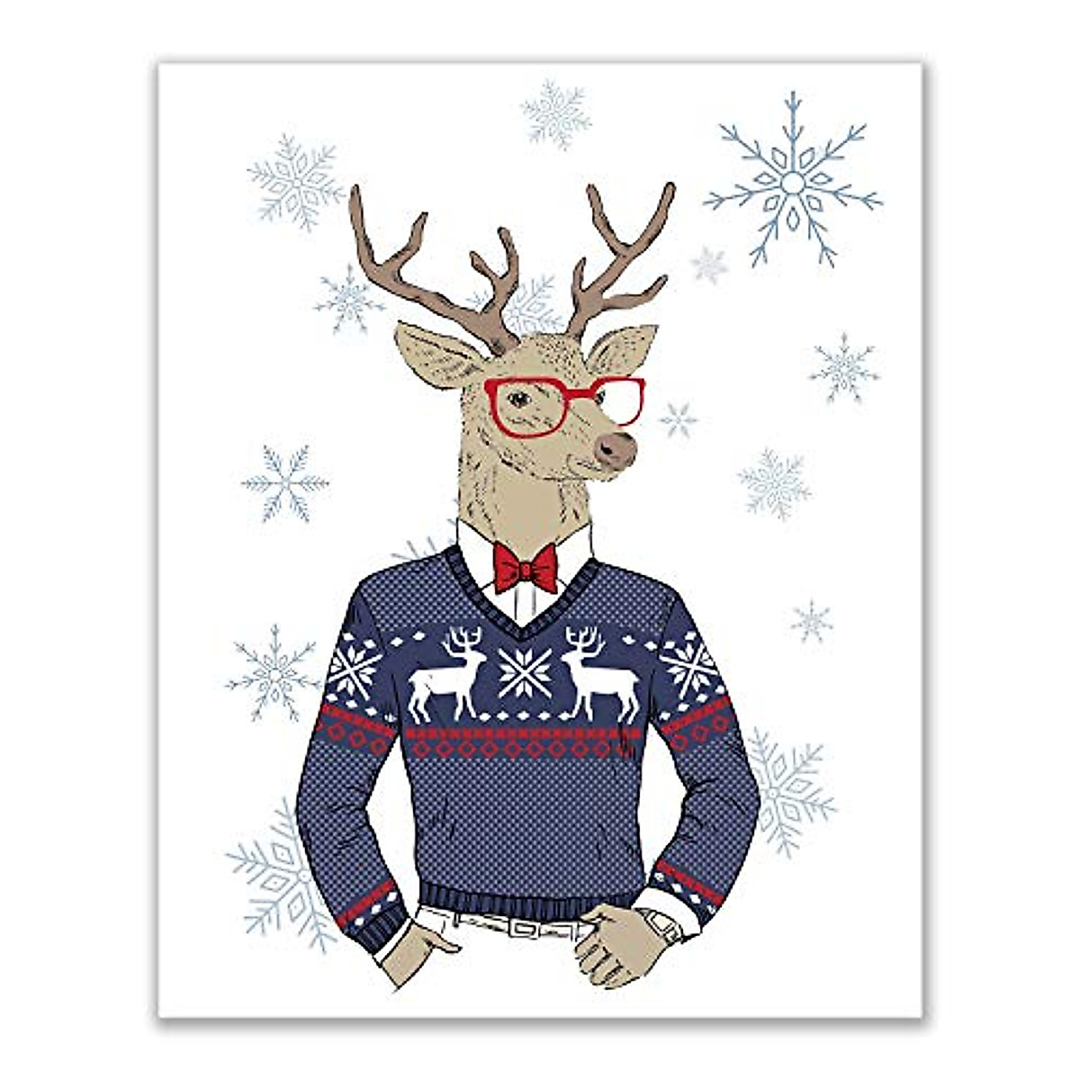 Christmas Hipster Reindeer Prints - Set Of 4 (8 Inches X 10 Inches) Christmas Holiday Photographs