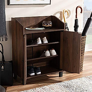 Baxton Studio Rossin Modern and Contemporary Walnut Brown Finished 2-Door Wood Entryway Shoe Storage Cabinet with Open Shelf