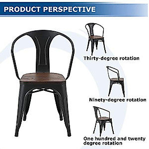 LSSBOUGHT Tolix Style Metal Dining Chair Indoor-Outdoor Use Kitchen Chairs Stackable Arm Chairs Set of 2 (Black)