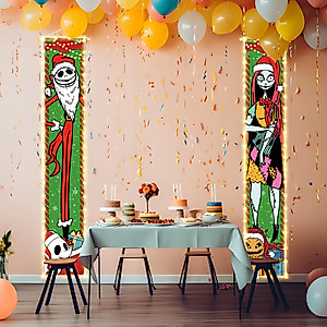 Jack Sally Lighted Banners Porch Signs Christmas Decor Christmas Nightmare Banner Christmas Decorations Before Outdoor Party Home