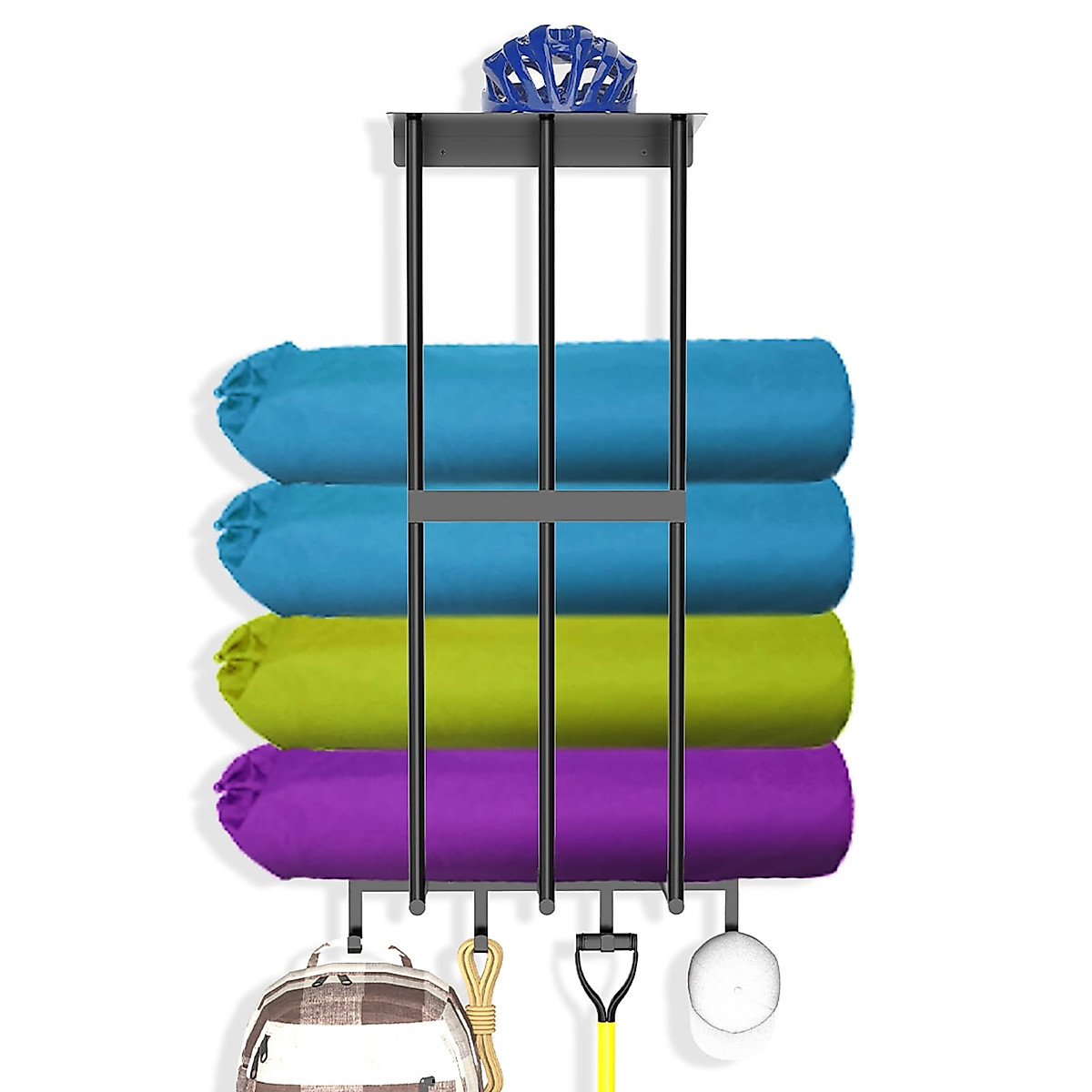 Camping Chair Rack for Garage Storage, Metal Camping Chair Holder for Garage with 4 Hooks, Garage Chair Organizer, Beach Chair and Umbrella Wall Storage Rack for Garage Organization