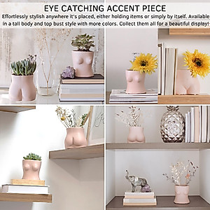 Boob Planter Body Vase Female Form Bust Flower Vase w/Drainage Hole, Speckled Matte Pink Ceramic, Modern Boho Home Decor Cute Small Indoor Plant Pot Feminine Women Shaped Sculpture Unique Boob Gifts