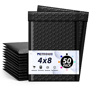 Metronic 4x8 Inch Bubble Mailer 50 Pack ,Black Bubble Mailers, Waterproof Self Seal Adhesive Shipping Bags,Padded Envelopes for Shipping, Mailing, Packaging, Bulk #000