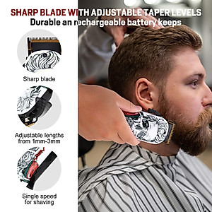 HONGNAL Professional Hair Clipper, 2-Speed Cordless Hair Cutting Kit 5500RPM, 2000mAh Rechargeable Battery with 8 Attachment Guards, Precise Stainless Steel Cutting Blade