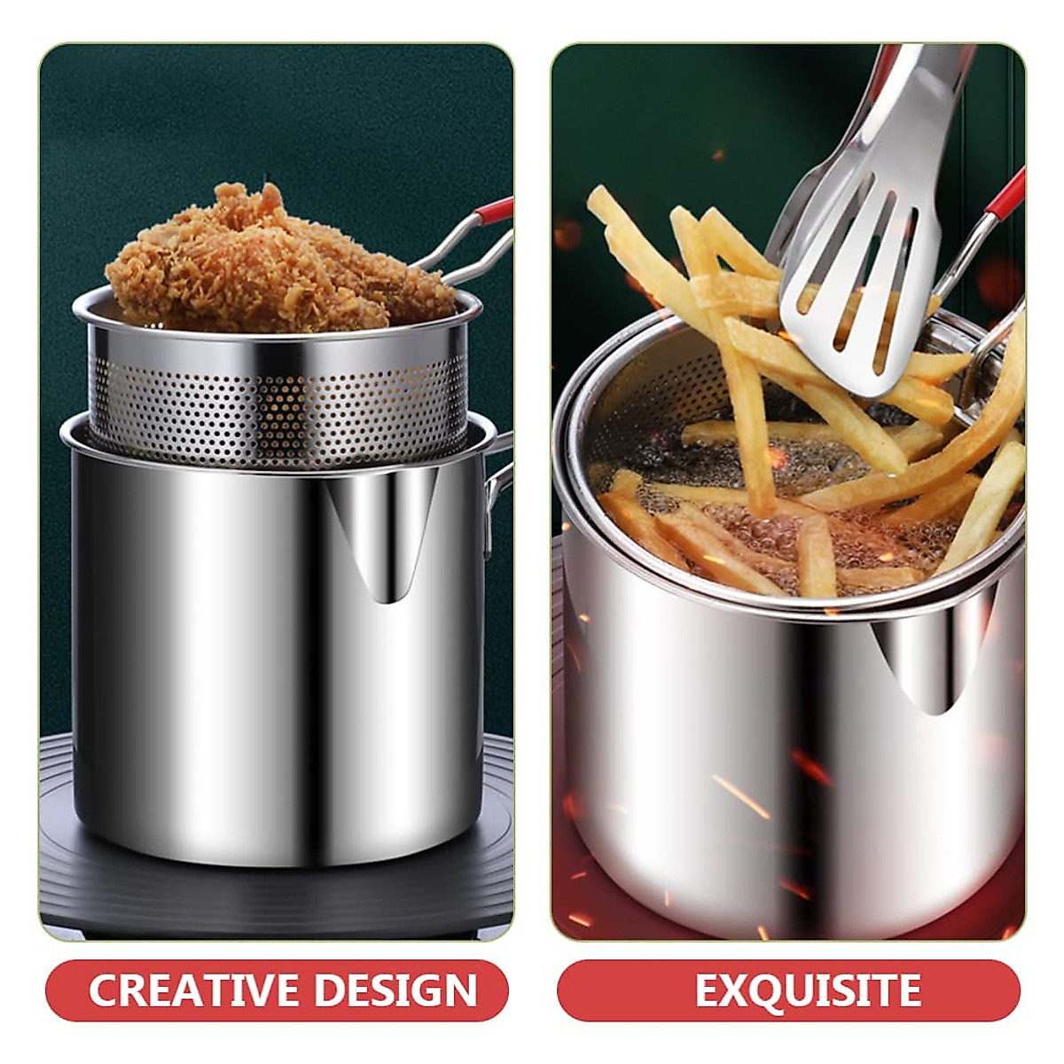 SHERCHPRY 1 Set of Stainless Steel Stock Fry Pot with Strainer Basket, Deep Fryers Frying Pot for Frying Fish Shrimp Chicken and Fries (with Clip)