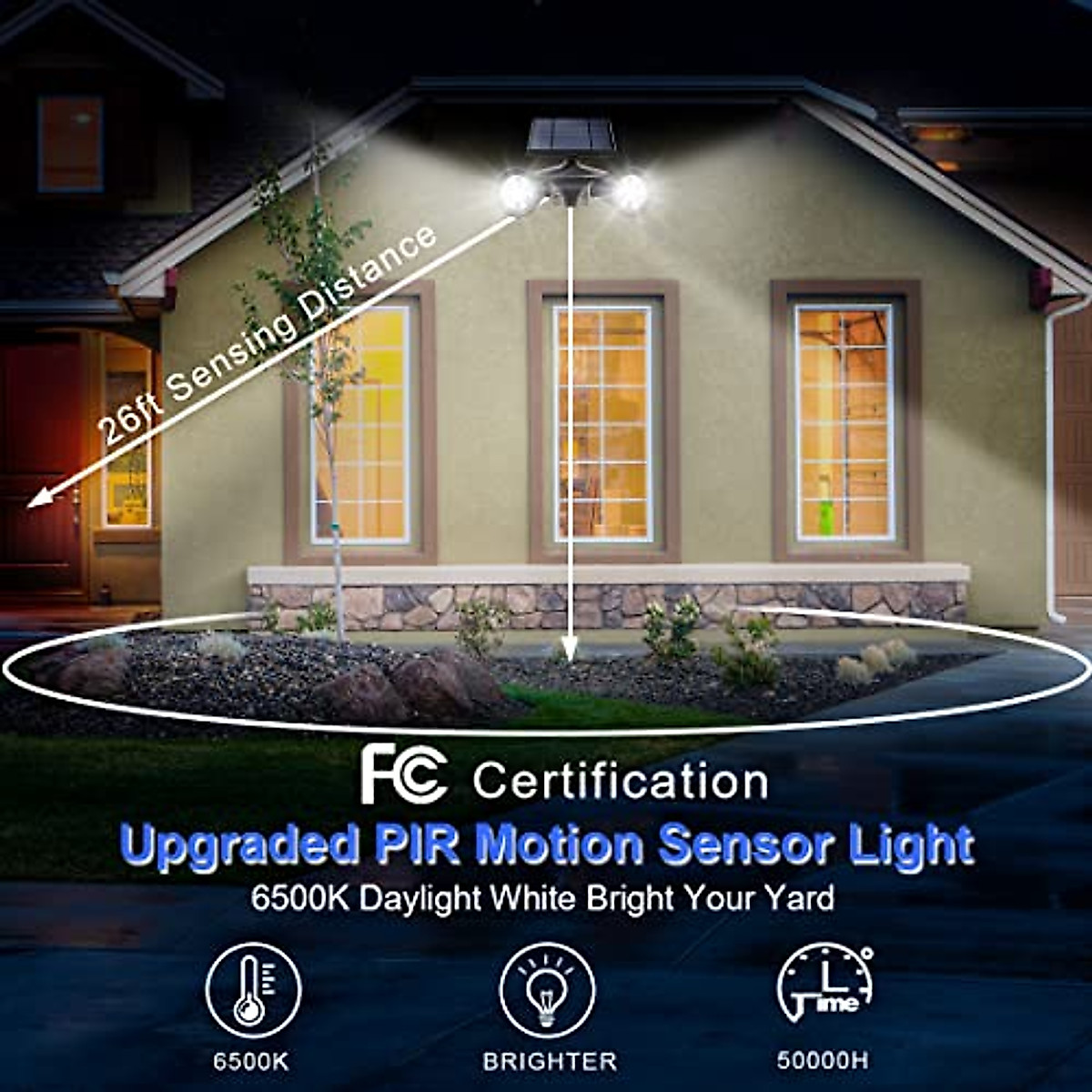 GUYULUX Solar Motion Lights Outdoor, Motion Activated Bright Light+Low Light Stay, Unique Optical Security Lights Dusk to Dawn, 4500mAh Solar Powered Flag Spotlights for Yard, Patio, Garden, 1-Pack