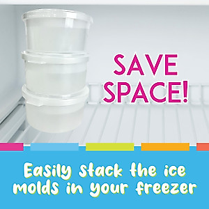 Hawaiian Shaved Ice 3 Pack Ice Block Molds with Lids, Food-Grade BPA-Free Plastic Round Block Ice Molds (4” Diameter, 1.9” Height) Stackable Containers with Lids