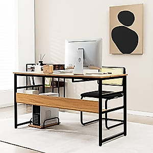Tangkula 55-Inch Computer Desk, Drafting Table with Tiltable Desktop for Drawing Writing Reading Studying, Multifunctional Art Desk Craft Workstation with CPU Stand & Storage Shelf for Home Office