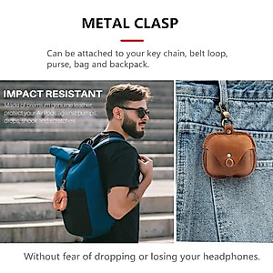 AirPods Leather Case, MRPLUM Genuine Leather Pro Protective Portable Shockproof Cases Cover with Key Chain Compatible with Airpods Pro Charging Case (Brown)