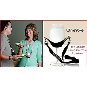 Wine Glass Holder Necklace,"WineYoke" Party Time Wine Tasting Hand Free Wine Glass Lanyard Necklace - Set of 3: PINK, BURGUNDY & BLACK