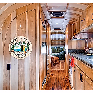 TOARTi Happy Campers Wood Hanging Sign Plaque, Summer Outdoor Adventure Quote Wooden Door Hanger, Round Tent Camping Wall Art for Campers Travel Home Garden Decor (12''x12'')