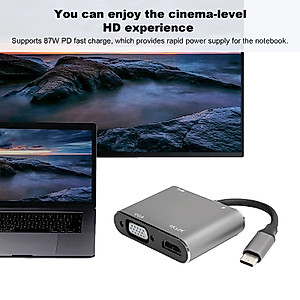 USB C Hub, 4 in 1 C to C VGA USB HDMI Hub Adapter, 4kx2k 30Hz/60Hz Portable Docking Station with C/VGA/USB/HDMI Port，Multiport Splitter for Charging Smartphones/ Keyboard/ Mouse/ USB Memory Stick