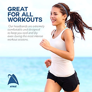 Athlé Skinny Headbands for Women and Men - 6 Pack - Elastic Headbands for Women and Men - Non Slip Silicone Grip - Lightweight and Comfortable Thin Headbands - Black