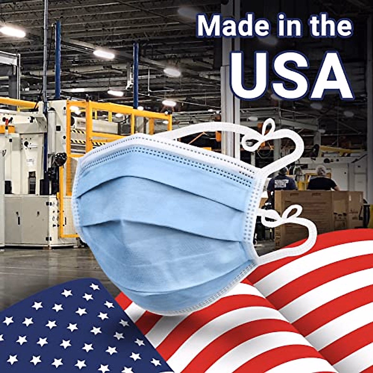 MAVINA Surgical Disposable Face Mask 3-Ply EcoGuard B with Tie-On, Made-in-USA, ASTM Level 3, BFE&PFE>98%, Procedure Face Mask for Protection, Medical Grade Mask, 50 Pack(Model No.: ECO02)