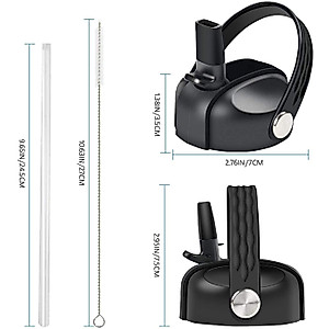 Straw Lids for HydroFlask Wide Mouth(2.28 in) 12 16 18 20 32 40 Ounce, Flex Straw Lid for Hydro Flask, Wide Mouth Water Bottle Accessories with Straw and Brush (Black+Black)