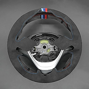 MEWANT Hand Stitch Dark Gray 9002 Alcantara Steering Wheel Cover for BMW 2Series F22 F23 F30 F34 F32 F33 F36 M135i