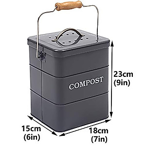Xbopetda Stainless Steel Compost Bin for Kitchen Countertop,1 Gallon, includes Charcoal Filter,Compost Bucket Kitchen Pail Compost with Lid -Gray