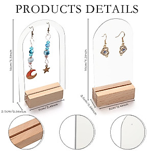 Yulejo Acrylic Earring Display Stand Jewelry Retail Holder Arch Acrylic Earring Holder Solid Hollow Acrylic Sign Stand Jewelry Displays with Wooden Bases for Studs Dangle Earrings (12)