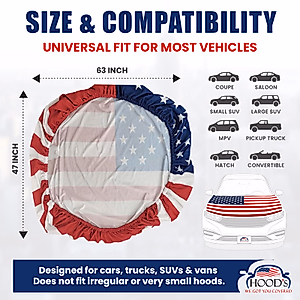 Hood's Flags] American Flag Car Hood Cover 63"x47" (120x160cm) - Universal Fit for Trucks, Car, SUV, or Van. Polyester Spandex Material, Weather-Resistant with Secure Fasteners