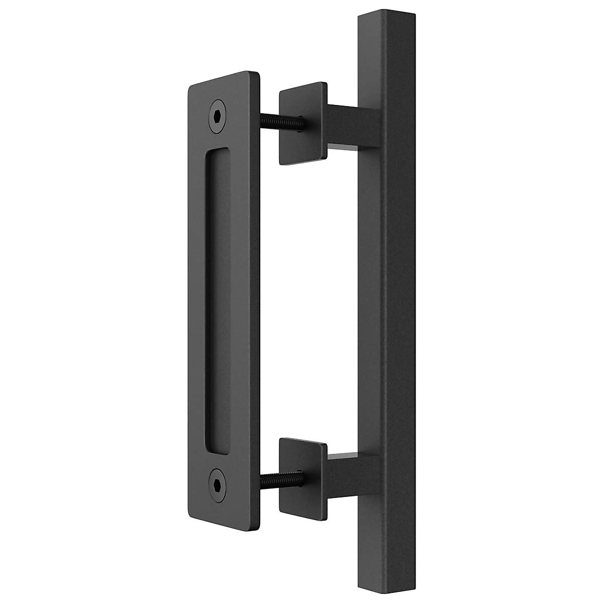 Genius Iron 12" Heavy Duty Sliding Barn Door Flush and Pull Handle, Black Rustic Design Handle for Gate, Garages
