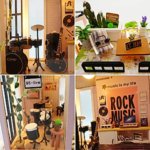 Spilay DIY Miniature Dollhouse Kit with Wooden Furniture,DIY Dollhouse Kit with Dust Proof and Music Movement,1:24 Scale Creative Room for Romantic Valentine's Gift(Time Studio)