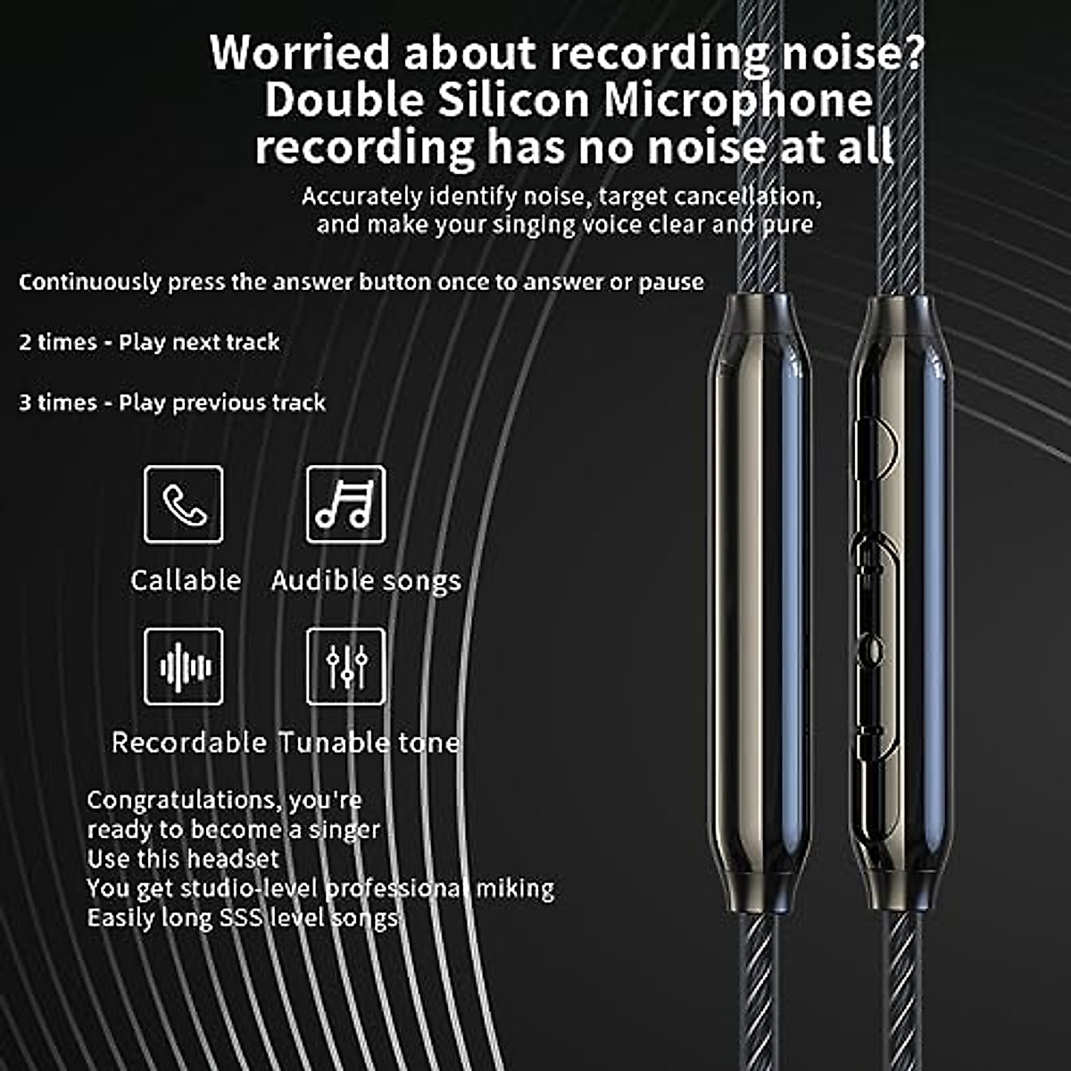 SWLIFL Wired Earbuds in-Ear Headphones with Microphone Volume Control Dual Dynamic Coil Bass Noise Canceling 3.5mm Jack Tangle-Free Cord Noise Isolating Earphones Black