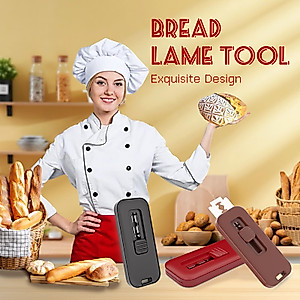Tuuwhiz Bread Lame Dough Scoring Tool,Sourdough Bread Baking Supplies with Magnetic to Storage,Exquisite Design Bread Scorer Tool for Homemade Bread Baking Include 5 Razor Blades (Brown)