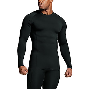 ATHLIO Men's UPF 50+ Long Sleeve Compression Shirts, Water Sports Rash Guard Base Layer, Athletic Workout Shirt, 3pack Black/Black/Black, Large