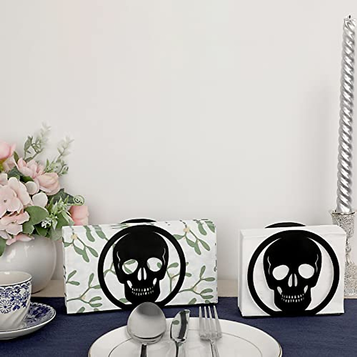 Sumnacon 2Pcs Metal Napkin Holders - Stylish Cocktail Napkin Holders for Tabletop Kitchen Countertop Dining Table, Decorative Guest Towel Holders for Picnic Party Wedding Dining, Black Skull