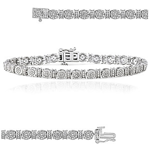 Beyond Brilliance Illusion Set 1/4 Carat Round Cut Natural Diamond Tennis Bracelets for Women in Sterling Silver Jewelry | Timeless Design | Gift for Her | Gift Box Included