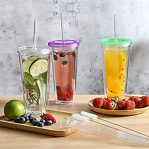 24 Pcs, Highly Clear Reusable Straws with 4 Straw Brushes, 10.5 in Long Hard Plastic Drinking Straws, Transparent Replacement Straws for 16OZ-32 OZ Tumblers, Cups, Jars, YETI, Starbucks - BPA FREE