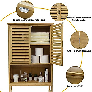 VEIKOUS Bamboo Over The Toilet Storage Cabinet, Bathroom Space Saver, Over The Toilet Rack with Adjustable Shelf, Natural Color