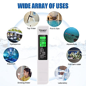TDS Meter Digital Water Tester, Tuecota TDS Tester 3-in-1 TDS Temperature and EC Meter, Ultrahigh Accuracy Water Quality Meter ppm Meter for Drinking Water, Aquariums, etc