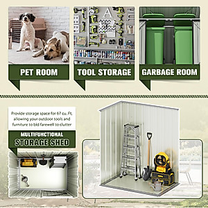 Rankok 5ft x 3ft Outdoor Storage Shed Metal Shed House with Sloping Roof Tool Shed for Courtyard or Garden Storage of Equipment, Supplies, Toys (White)