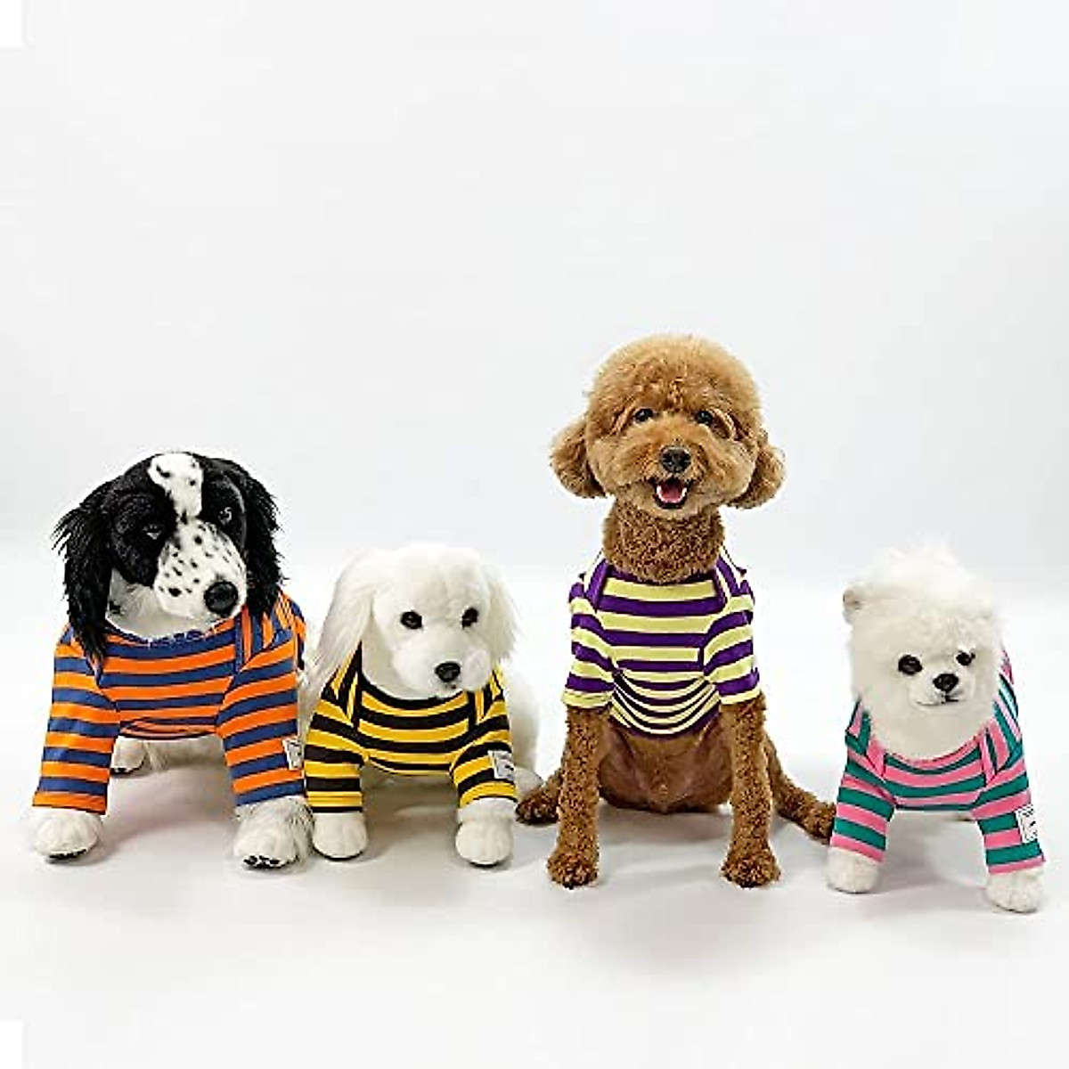 U&Pet Dog All Day Striped T-Shirts Cotton Clothes,Pet Stretchy Soft Basic Clothes for Small Medium Large Dogs (L, Grey)