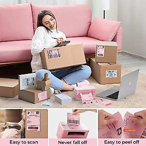 MUNBYN 4"x6" Pink Direct Thermal Shipping Labels, Commercial Grade Permanent Adhesive Fanfold Mailing Postage Label Paper for Thermal Printers and Packages, 500 Sheets per Stack