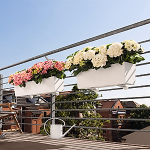 Fasmov 2 Pack Rectangle Self Watering Planter with Water Level Indicator, 16x 5.5 Inch Window Gardening Box, Decorative Planter Pot for All House Plants Flowers Herbs, Decorative Planter Pot