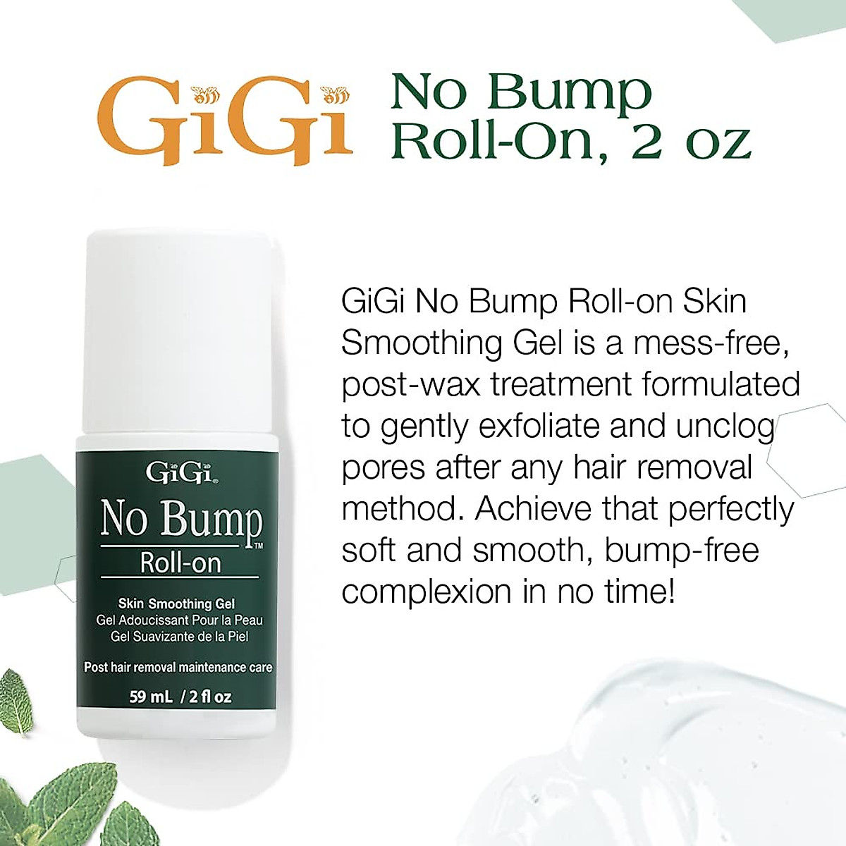 GiGi No Bump Roll-on Skin Smoothing Gel, Post-Wax and After-Shave Skin Care, Quick and Easy, 2 oz. 1-pc