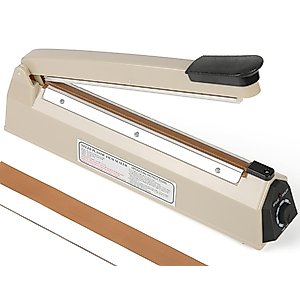Yeler 12 Inch Impulse Heat Sealer Impulse Bag Sealer Manual Poly Bag Heat Sealer Machine for Plastic Bags PE PP Bags Extra Replace Element Grip (Beige)