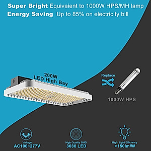 Lightdot 2FT LED High Bay Shop Lights,100-277v Linkable,200W 2FT LED Light Fixtures for Garage Workshop Supermarket, 30000LM [Eqv. 1000W MH] 5000K,Flush,Pipe and Hanging Mouting Available-2Pack,White