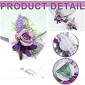 lengenyen 2Pcs Purple Wrist Corsage and Boutonniere Set, Artificial Rose Flower Corsage Wristlet and Men's Boutonniere Set for Wedding Prom Anniversary Homecoming Formal Dinner Party