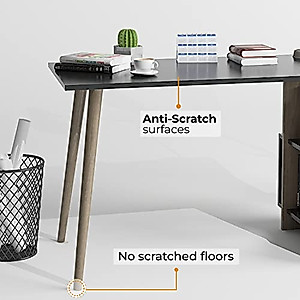 MODEAZY Side Modern Style Home Office Working Desk, Room Decor, Storage Shelves Study Writing Table, Walnut & Anthracite