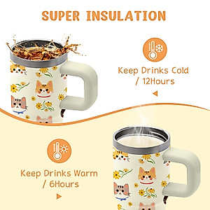 Cat Lover Gifts, 14oz Cat Tumbler With Handle for Kids, Gifts for Cat Lover Girls, Valentines Day Cat Gift for Women Girls, Cat Stainless Steel Tumblers, Just A Girls Who Lovers Cats Mug
