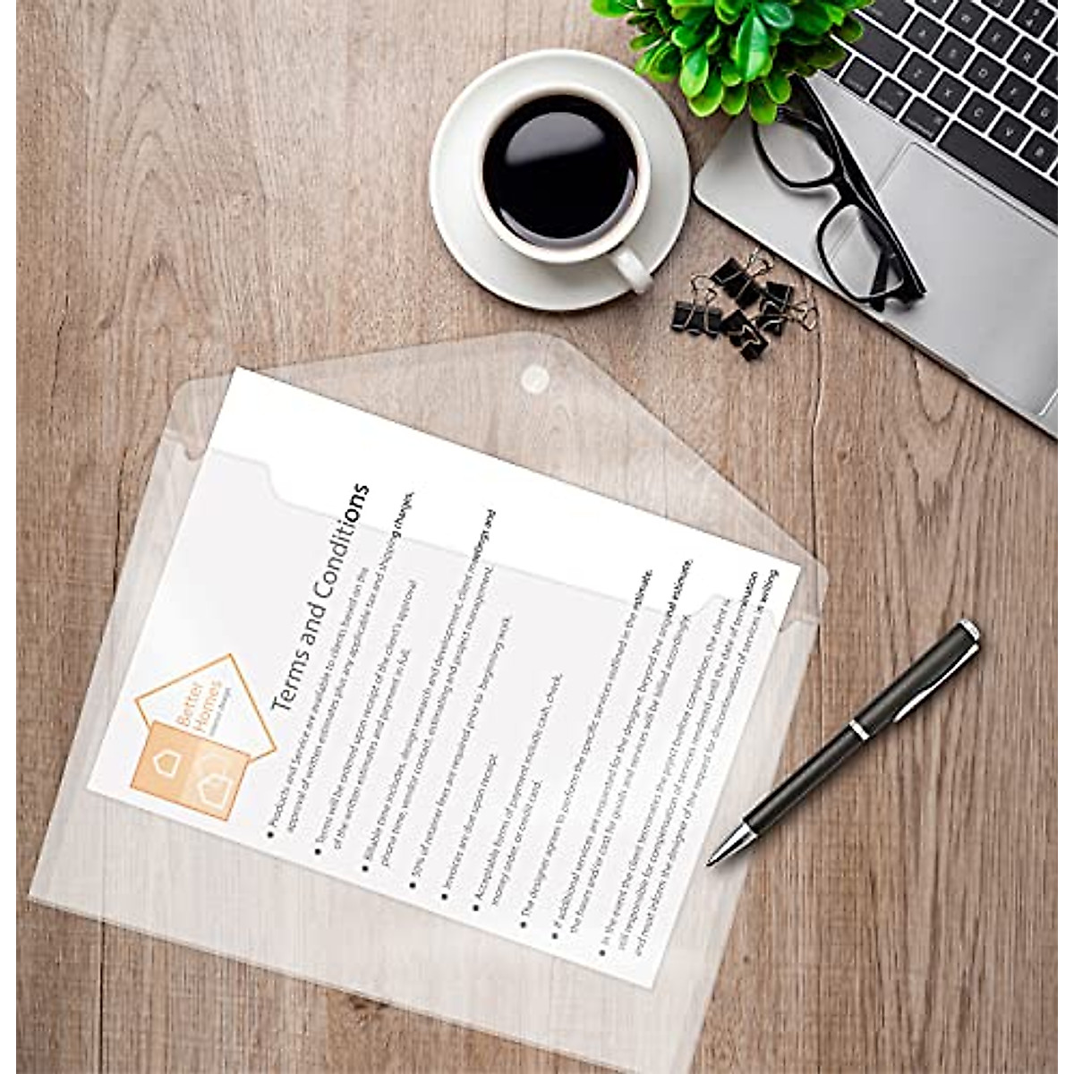 Clear Reusable Plastic Envelopes with Snap Closure, Plastic Document Holders, 13" x 9" XL Size for Letter Paper, 50 Pack, by Better Office Products, Poly File Envelopes, Clear, 50 Pack