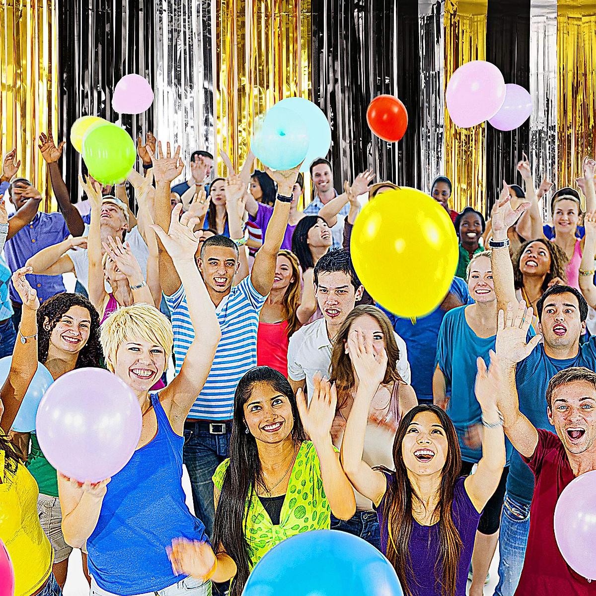 Sumind 3 Pack Metallic Tinsel Curtains, Foil Fringe Shimmer Curtain Door Window Decoration for Birthday Wedding Party (Gold, Silver with Black)