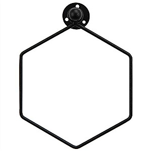 MyGift Wall Mounted Matte Black Metal Hexagon Towel Ring, Industrial Wire Geometric Shaped Hand Towel Holder for Kitchen, Bathroom or Laundry Room