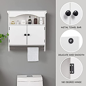 Los muebles White Bathroom Wall Cabinet,Medicine Cabinet with 2 Door Over The Toilet Storage Cabinet Hanging Cabinet with Towels Bar Wall Cabinet for Bathroom Laundry Room Kitchen (White)