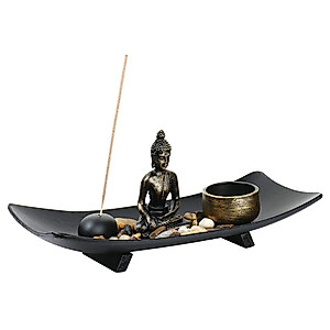 Tabletop Buddha Zen Garden, Resin Incense Burner Holder Zen Sandbox Ornament Candle Holders for Home Office Decor (C)