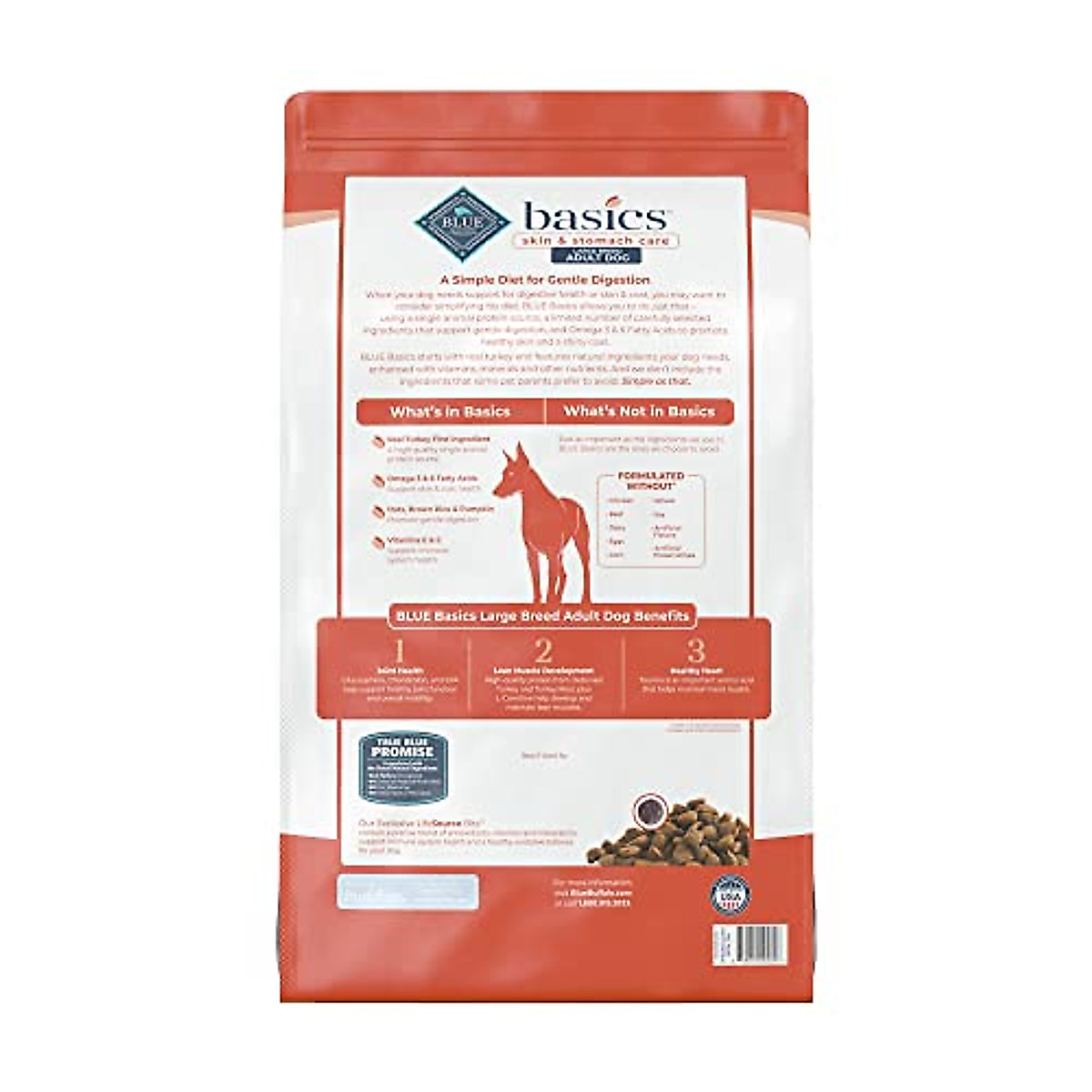 Blue Buffalo Basics Skin & Stomach Care, Natural Adult Large Breed Dry Dog Food, Turkey & Potato 24-lb